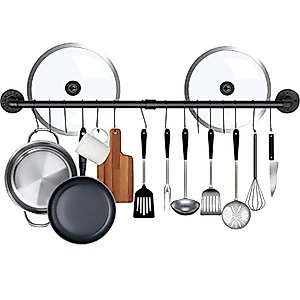 HOMGEN Kitchen Utensils Rack, 100cm Kitchen Retro Rail Wall Mounted Rack with 15 Hooks Organiser Kitchen Utensils Rack Mugs Wall Mounted Hanging Rail Rack Kitchen Pot Pan Hanging Rack for Kitchen