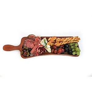 Wooden Cheese Board & Charcuterie Set with Handles - Set of 2 Wooden Tongs, 2 Cheese Knives - Can be Used as Meat Tray, Cheese Tray, Serving Board or Long Serving Platter.