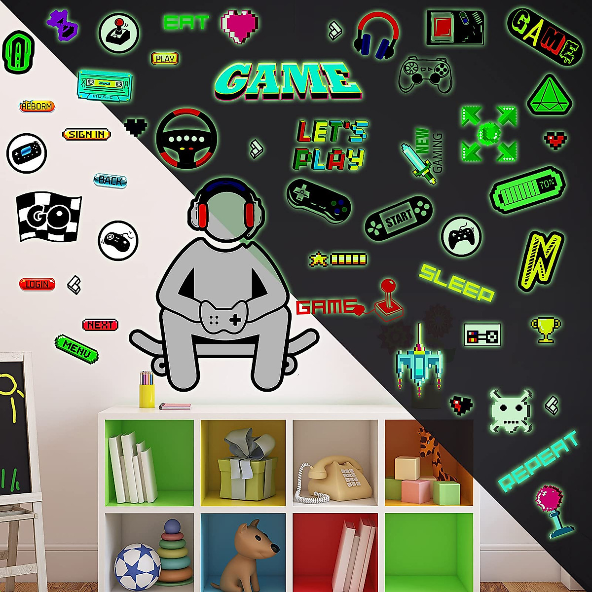 3D Glow in The Dark Game Wall Decal Gamer Boy Wall Stickers Video Game Controller Wall Decor for Boys Room Kids Bedroom Playroom Decoration (Classic)