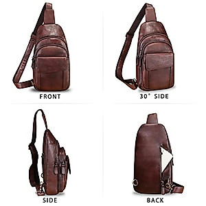 LRTO Genuine Leather Sling Bag Crossbody Motorcycle Bag Handmade Chest Bag Hiking Daypack Retro Shoulder Backpack (Coffee)