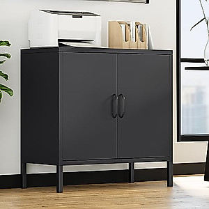 YITAHOME Metal Tool Cabinet, 31.5" Steel Garage Storage Cabinet with Adjustable Shelves, Counter Cabinet with 2 Door, Free Standing Cabinet for Bedroom, Kitchen,Home Office, Black