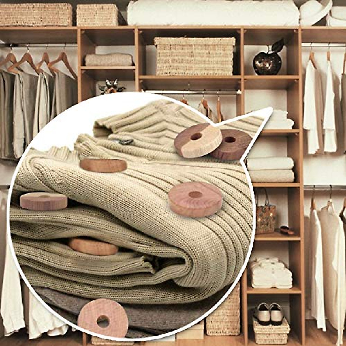 Omio Cedar Blocks for Clothes Storage - 54 Pcs 100% Aromatic Red Cedar Rings for Wardrobe Closets and Drawers, Cedar Wood Rings for Clothes Storage