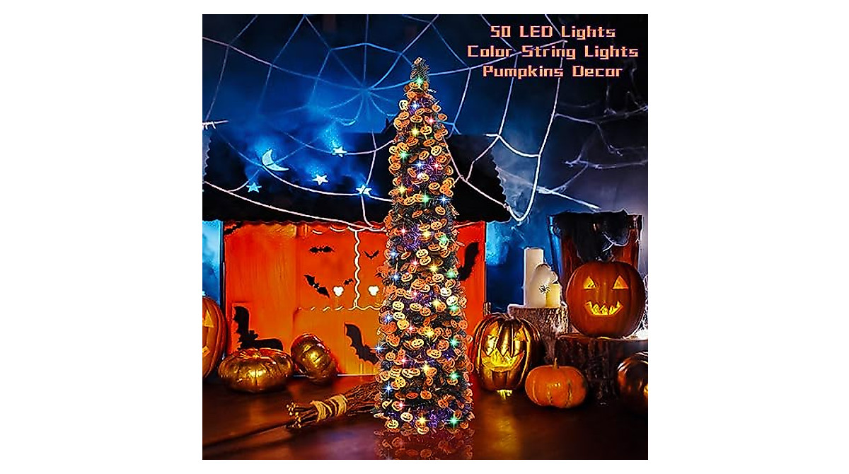 5ft Halloween Pumpkin Tree with 50 Lights - WOKEISE