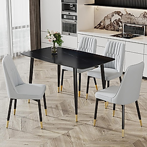 Rectangle Dining Table,Modern 50'' Black Marble Kitchen Table with Marble Sintered Stone Table Top and Metal Legs,Dining Room Table Dinner Table for Dining Room, Kitchen