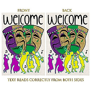 Mardi Gras Masquerade Mask Garden Flag Vertical Double Sided 12 x 18 Inch, Holiday Party Mardi Gras Bead Yard Carnival Celebration Farmhouse Outdoor Decor DF204