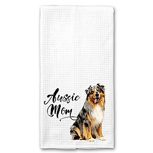 Aussie Mom, Australian Shepherd Microfiber Kitchen Tea Bar Hand Towel Gift for Dog Lover