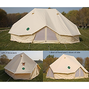 Playdo 6M Large 4 Season Canvas Wall Tent Yurts Tent with Stove Jack for Camping Festival (Size 19.6'L x 13.1'W x 9.8'H) (with stove jack)