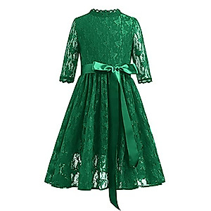 Lace Flower Girls Butterfly Tutu Dress for Kids Baby Wedding Bridesmaid Pageant Party 3/4 Sleeves Dress Toddler Little Princess Communion Birthday Baptism Vintage Boho Rustic Gowns Green 18-24 Months