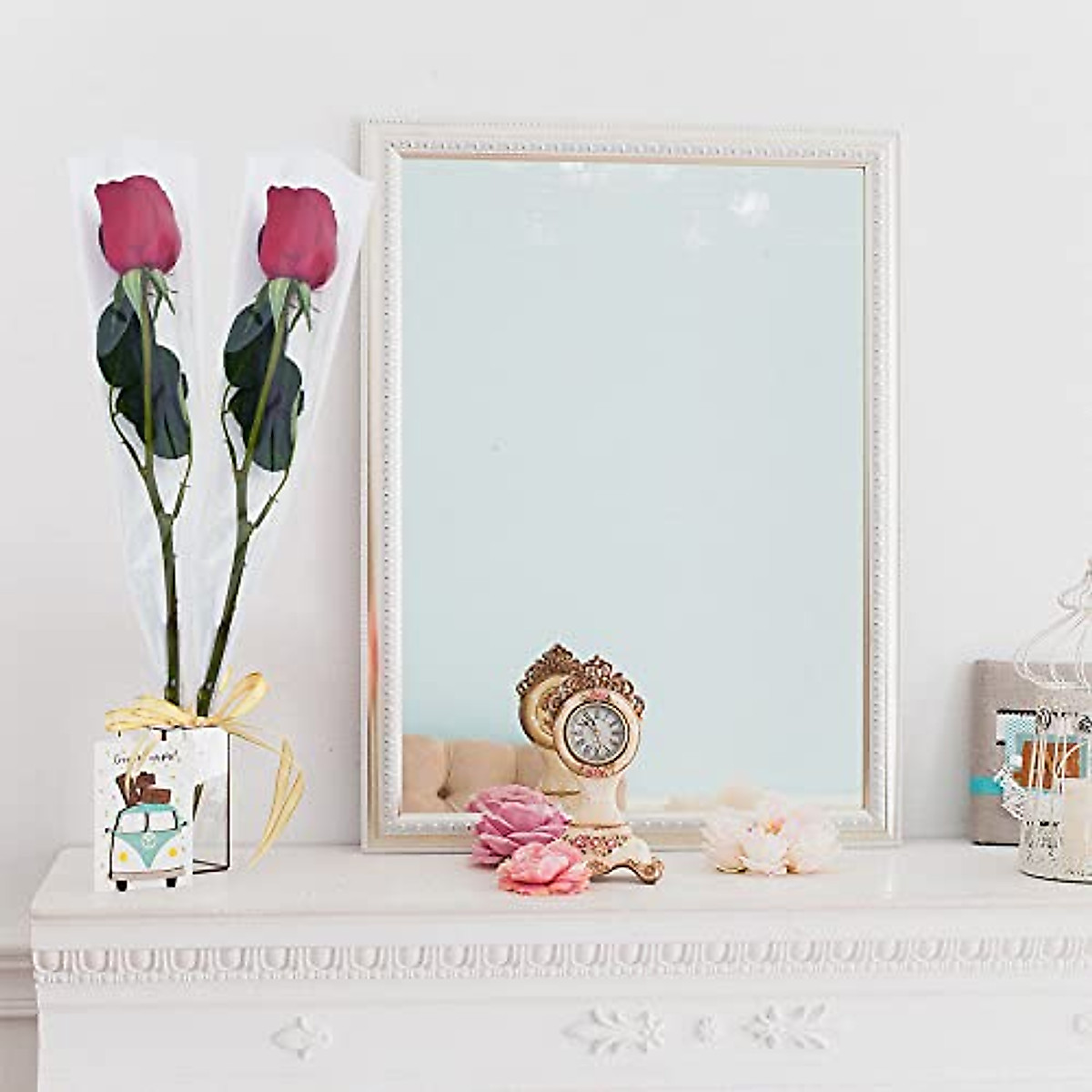 BEISHIDA 100 PCS Single Rose Sleeve Single Flower Wrapping Bags Single Rose Packaging Cellophane Flower Sleeves for Florist Bouquet Supplies Mother's Day Valentine's Day (White Clear Transparent)