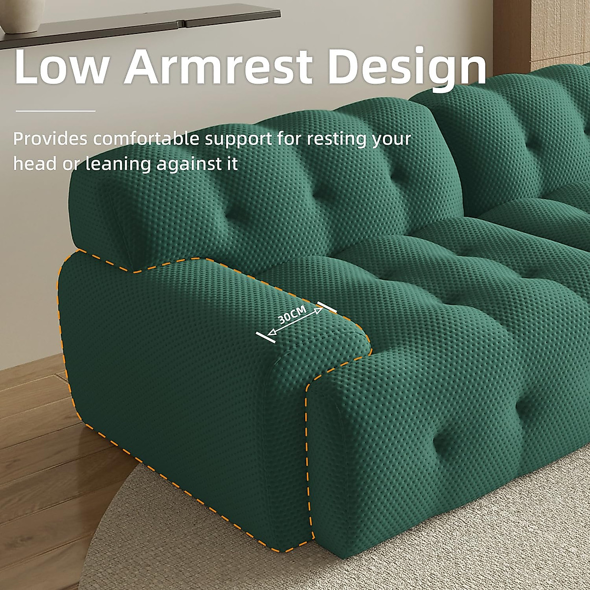 86.6inch Modular Sectional Couch,Oversized Loveseat Sofa, 3D Mesh Fabric Comfy Cloud Sofa Couches, Curved Couch for Living Room, Office, Apartment,No Assembly Required (Green, 86.6")