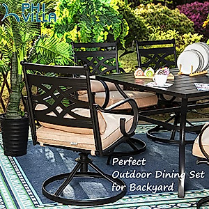 PHI VILLA Patio Dining Set for 6, 7 PCS Outdoor Dining Sets - 1 Rectangle 38x60in Dining Table (1.57" Umbrella Hole) & 6 Swivel Dining Chairs,Metal Patio Furniture for Outdoor Kitchen Lawn and Garden