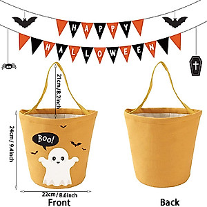 Secarond Halloween Trick or Treat Bags Halloween Candy Buckets Tote Bags Orange Black Ghost Halloween Party Favor Reusable Bags for Halloween (Orange)