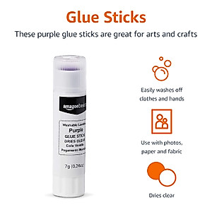 Amazon Basics Purple Washable School Glue Sticks, Dries Clear, 0.24-oz Stick,60-Pack