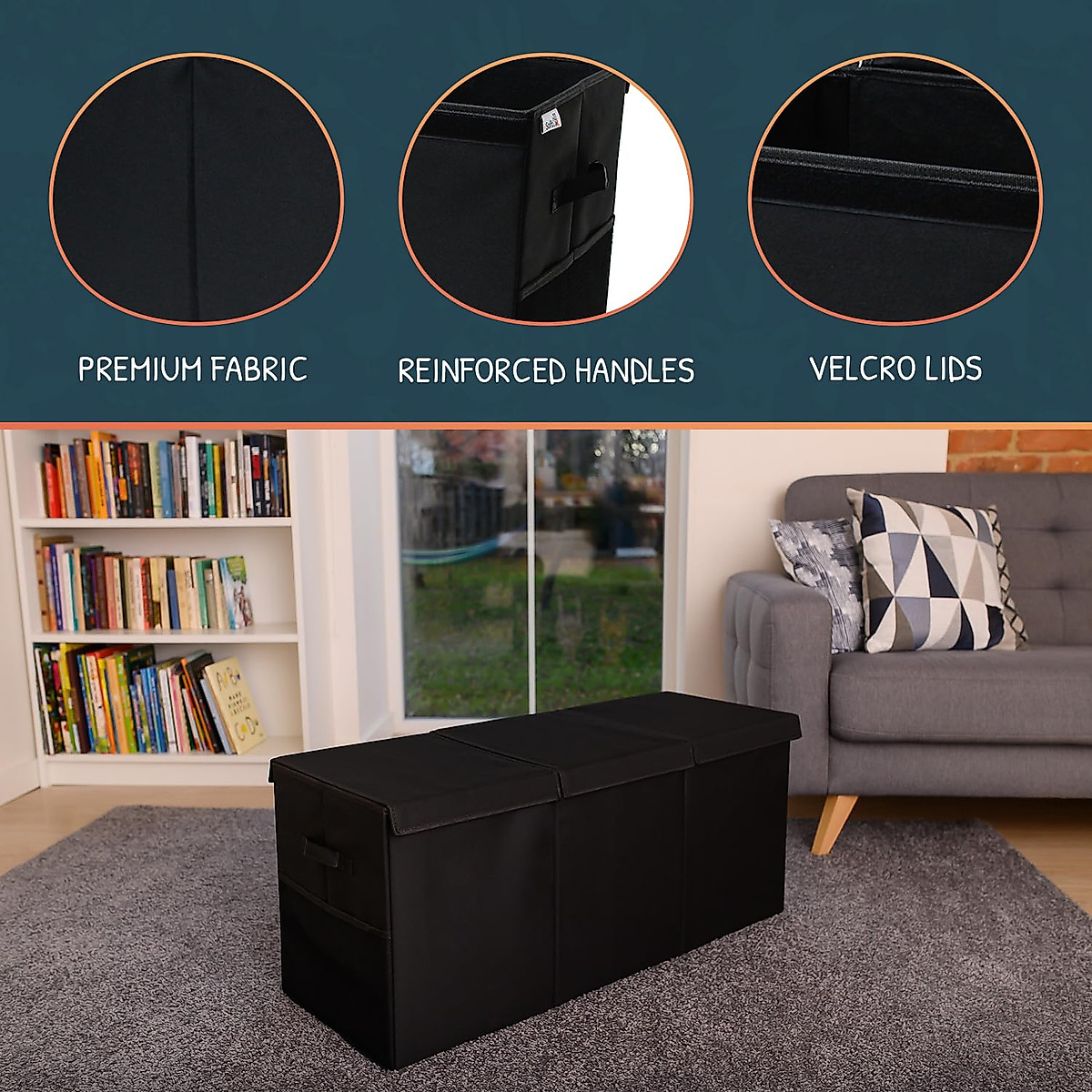 SoftOwl Extra Large Toy Storage Organizer with Lid - Sturdy, Collapsible Toy Chest Storage Box Design - Toys Bin with Dividers for Kids, Nursery, Bedroom, Playroom 37"x16"x14"