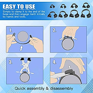 Glarks 48Pcs 8 Size Heavy Duty Black Double Gripping Nylon Hose Clamps Set, 6.6-27.2mm Plastic Snap Ratcheting Clamps Assortment Kit (Black 48Pcs)