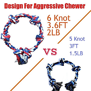 Fejapa 6 Knot Large Christmas Dog Rope Toys for Aggressive Chewer Heavy Duty Rope Durable Tough Chew Rope Tug of War Play Rope with Handle Chewing Tugging Rope Large Breed Pull Rope Big Dog Long
