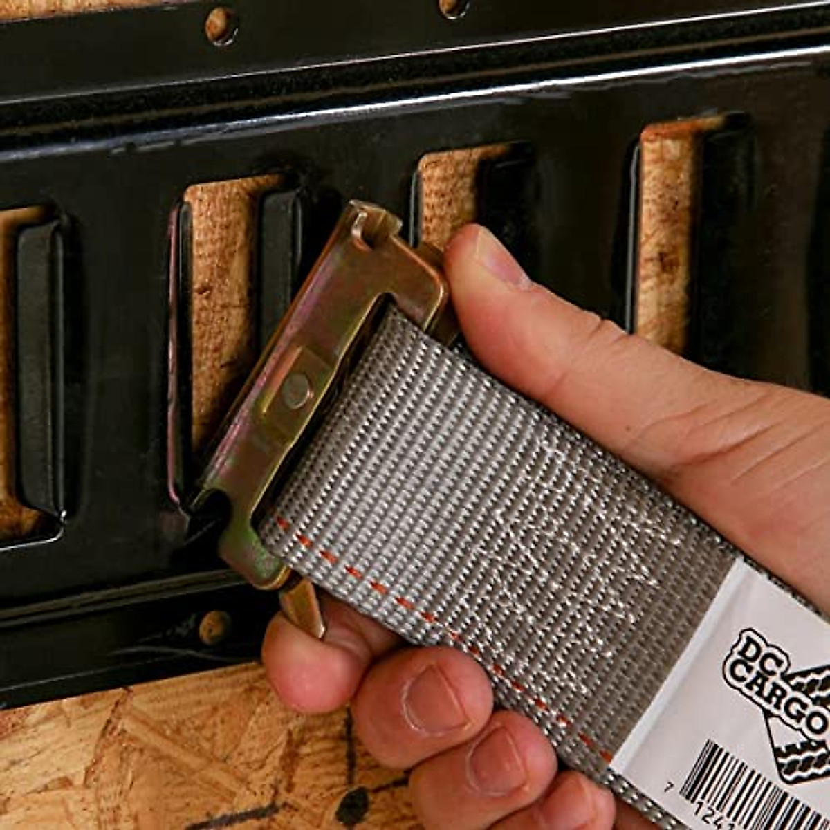 10 E Track Ratchet Tie-Down Cargo Straps, 2" x 16' Durable Ratcheting Strap Cargo TieDowns, Heavy Duty Grey Polyester Tie-Downs, ETrack Spring Fittings