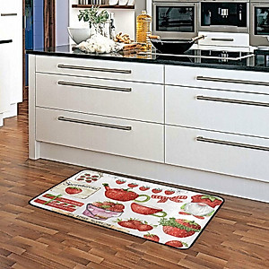 Strawberry Red Berries Kitchen Rugs Floor Mat Anti Fatigue Kitchen MatsFarmhouse Non Skid Washable Bath Rug Runner Doormats Carpet Sink Mat Carpet Doormats for Home Decor 39" X 20"