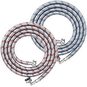 TICONN 4FT Washing Machine Hoses Set, 2 Pack EPDM Core Braided Stainless Steel Burst-Proof Washer Hoses with 90 Degree Elbow, 3/4" FHT Standard Thread (4ft)