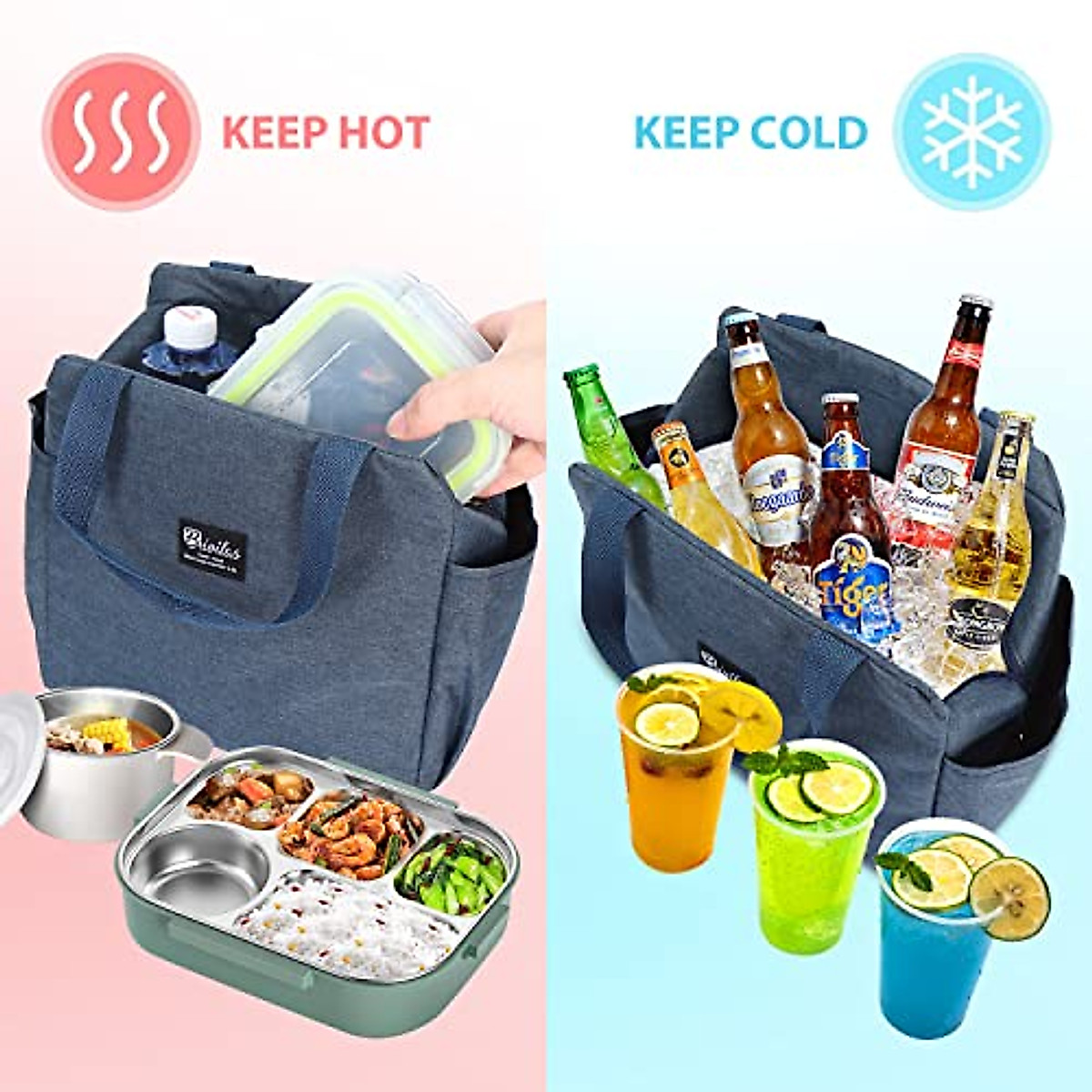 deetik Insulated Reusable Grocery Bag delivery bag,small size,for camping traving keep food warm or cool. (blue.2pack)