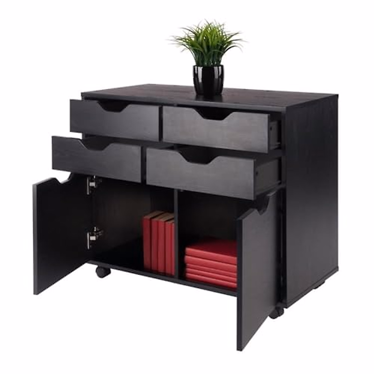 Winsome Halifax Storage Mobile Cabinets, 2 Doors, 4 Drawers, for Home Office, Black