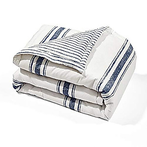 Lush Decor Farmhouse Stripe Throw - Reversible Ticking Pinstripe Design Blanket, 50" x 60", Navy