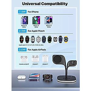 Magnetic Charging Station, 5 in 1 for MagSafe Charger Stand for iPhone 15 14 13 12 Series, Wireless Charger Fast Charging for Apple Watch 9 8 7 6 5 4 3 2 Ultra, Airpods Pro 3 2 (Black)