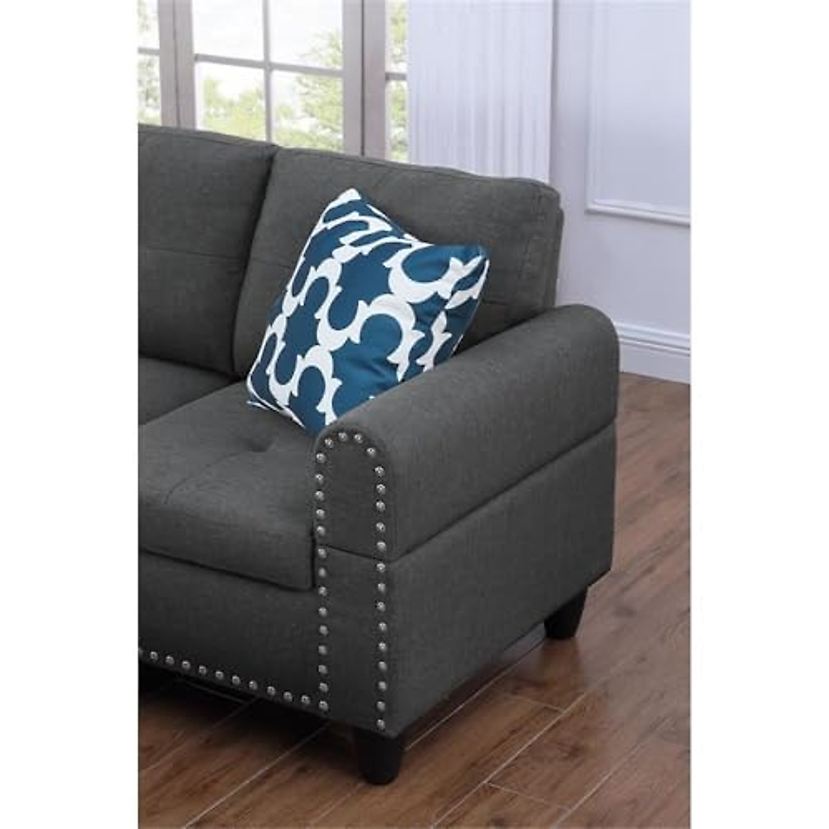 Devion Furniture Polyester Fabric Sectional Sofa with Lift-top Storage Ottoman, Tufted Design, in Gray Finish