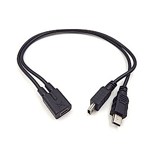 Mini USB 1 to 2 Y Splitter Cable, Haokiang 1Ft/30cm Injection Molding USB 2.0 Mini 5-Pin Female to Double 2 Male Converter High Speed Charging Cable Cord (Mini F/2M)