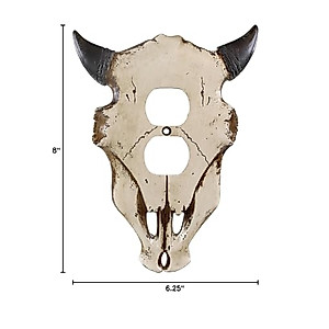 Ebros Gift Set of 2 Western Rustic Bull Bison Cow Skull Wall Electrical Cover Plate Accent 3D Hand Painted Bulls Cows Bisons Buffalos (Double Receptacle Outlet)