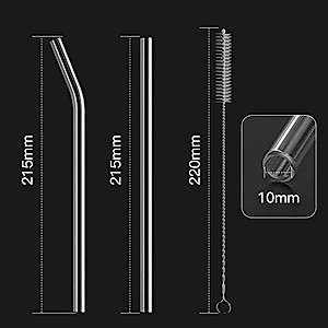 HeykirHome 6-Pack Reusable Glass Straw-Transparent,Size 8''x10 MM,Including 3 Straight and 3 Bent with 2 Cleaning Brush- Perfect For Smoothies, Tea, Juice-Clear