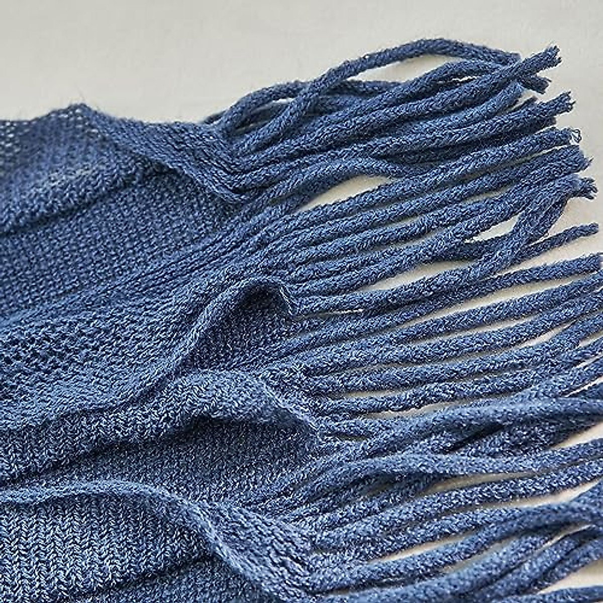 Esterra Knitted Farmhouse Throw Blanket with Braided Tassels, Stylish Ruffle Warm Cozy Breathable, All Season Super Soft Boho Throw for Home Decorative Bed Couch Sofa (Indigo Ombre 50"x70")