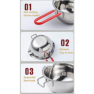 Stainless Steel Double Boiler Pot, 600ML Updated Melting Pot with Silicone Spatula for Melting Butter,Chocolate, Candy, Cheese and Caramel (Red)