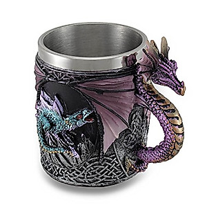 Zeckos Purple Gothic Dragon Decorative Resin and Stainless Steel Tankard/Mug/Pencil Holder Celtic Knot Work Accents 10 Ounces