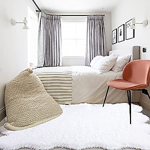 HOMBYS Fluffy Faux Fur Sheepskin Area Rug 5x8 ft, Large Shag Floor Mat for Living Room Bedroom, Soft Bedside Carpet for Kids Room Sofa Nursery, White