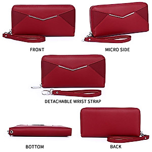 KOWENTIK Women Wallet Leather Zip Phone Clutch Large Travel Organizer Zipper Coin Purse Wristlet (Wallet tye1-Red)