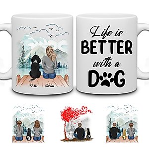 WHIDOBE Personalized Dog Mug - Life is Better with a Dog (Girl - Dog) - 11oz, 15oz Custom Dog Coffee Mug for Dog Lover, Two-tone Dog Mom Mug for Women - Personalized Dog Gifts for Dog Lovers