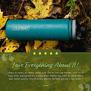 The Tea Spot Steepware Tea Tumbler and Thermos, 22oz, Tea Bottle with tea infuser for loose leaf tea or iced coffee, Sleek Double Wall Tumbler & Insulated Travel Bottle - Black