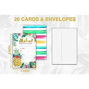 Disfuco Hawaiian Summer Pool Party Invitations, Aloha Luau Tropical Party Invitations - Fill in The Blank Birthday Party Invites - 20 Invitation Cards With 20 Envelopes (d02)