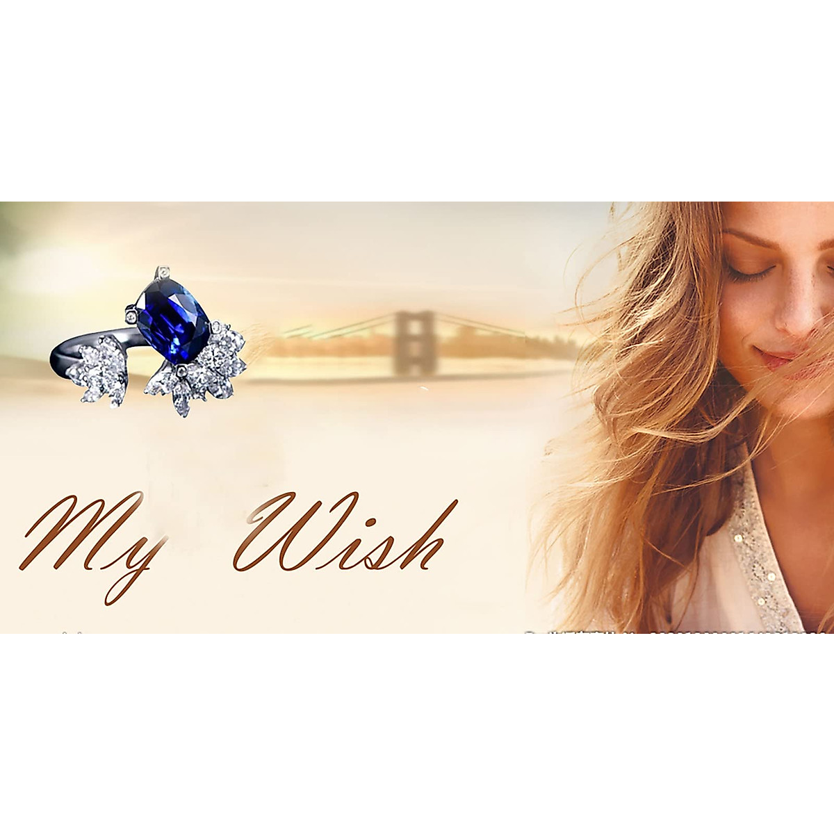 H.Queen Lifetech Fashionable Navy Sapphire Zircon Created Gemstone Rings Navy Blue Adjustable Open Rings Copper Plated 925 Silver for Women（Navy Blue