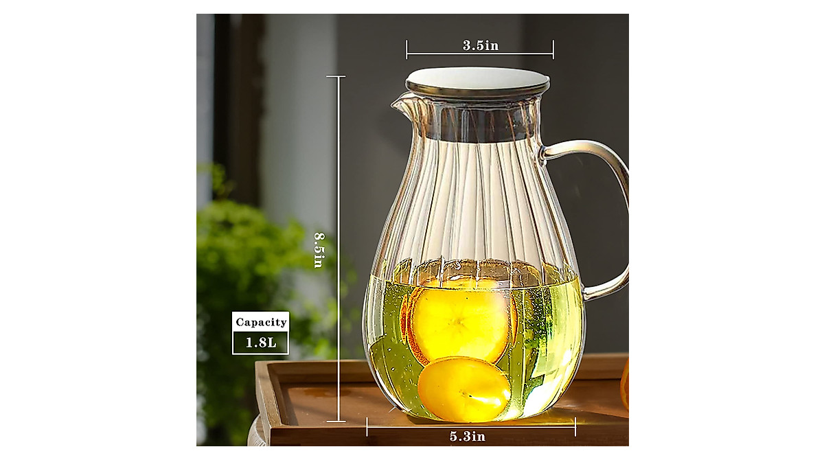 Glass Pitcher with Lid 62oz Amber Water Carafe for Hot & Cold Drinks