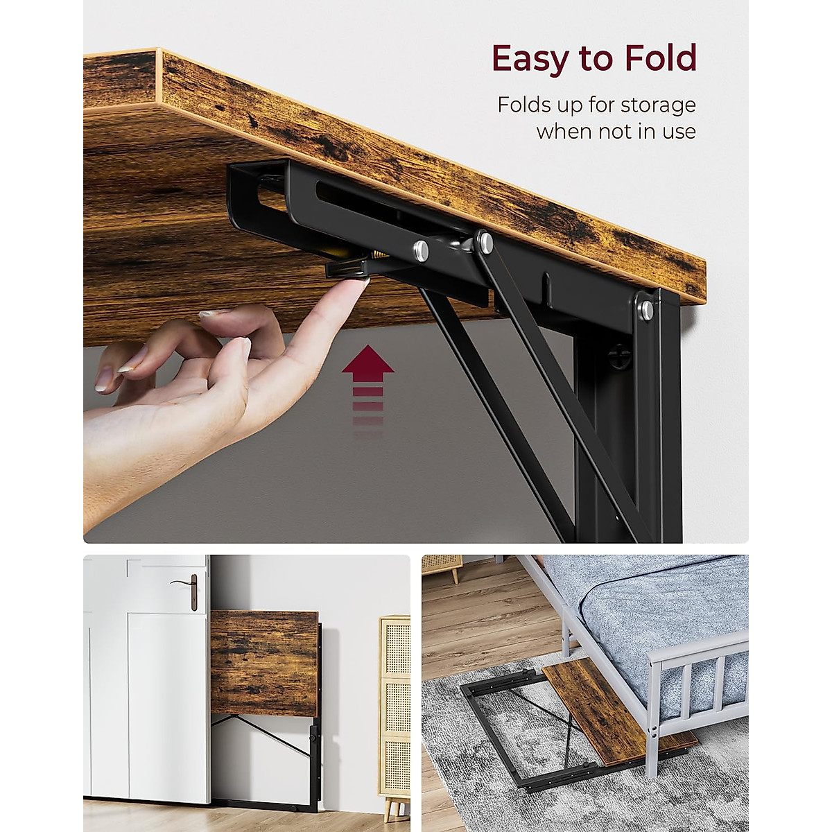 Vantic 31.5" Folding Desk, Foldable TV Tray Table for Eating on Couch, Extra Large TV Dinner Trays, Portable Fold Computer Writing Desk Table for Home Office, Rustic Brown