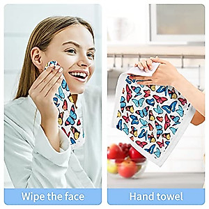ALAZA Colorful Butterfly Towels Cotton Washcloths Set, Soft Absorbent Quick Dry Face Cloths, Multi-Purpose Fingertip Towels for Bathroom,Hotel,Travel,12'' x 12'' (2 Pack)