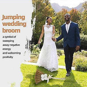 Wedding Broom for Jumping Ceremony, Decorative Broom DIY with Ribbons Artificial Roses & Sticky Pearl