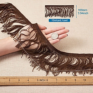 1 Card Coconut Brown Polyester Fringe Tassel Lace Trim 11 Yards x 3.94 Inch Chainette Fringe Fibre Trim for Sewing Quilting DIY Home Decoration Latin Wedding Dress Accessories