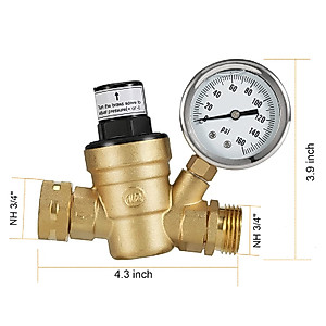 RV Water Pressure Regulator,Water Pressure Regulator for RV Camper Adjustable,RV Water Pressure Regulator with Gauge 160psi,Adjustable Water Pressure Regulator for RV Camper Travel Trailer