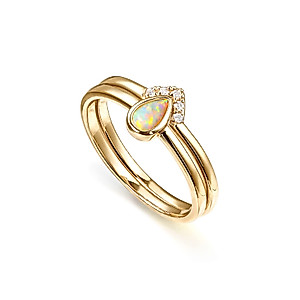 PAVOI 14K Gold Plated Stacking Rings for Women | Classy Design with Sparkling Cubic Zirconia Crystals & Opal | Everyday Jewelry (Yellow Gold Plated, 7)