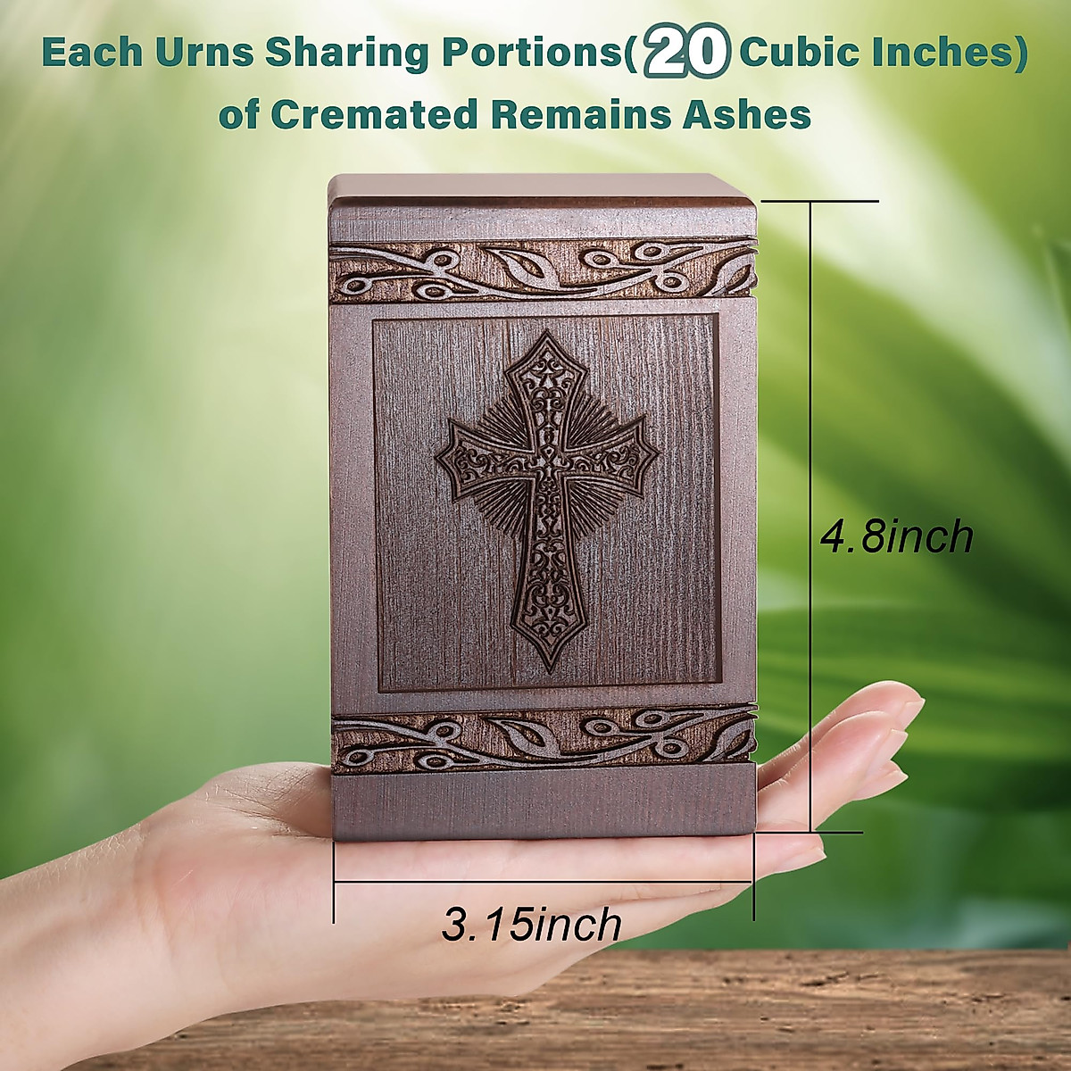 Cremation Urns for Human Ashes Adult Male Female, Wooden Carved Cross Urns Box and Casket for Ashes Men Women Child, Pets Cat Dog Urn, Burial Funeral Memorial Urns for Ashes, Holds 20 Cubic Inch