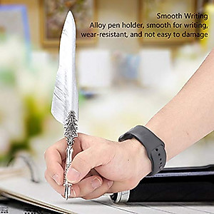Wal front Feather Pen Classical Retro Type Quill Dip Pen Calligraphy Pen Ink Bottle Set Present Stationery (#4: Silver 2)