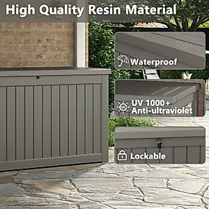 NUNU LAB 230 Gallon Outdoor Storage Box, Deck Box, Waterproof Resin Storage Bin for Patio Cushions for Patio Furniture Cushions, Garden Tools, Lockable, UV Resistant (Grey)
